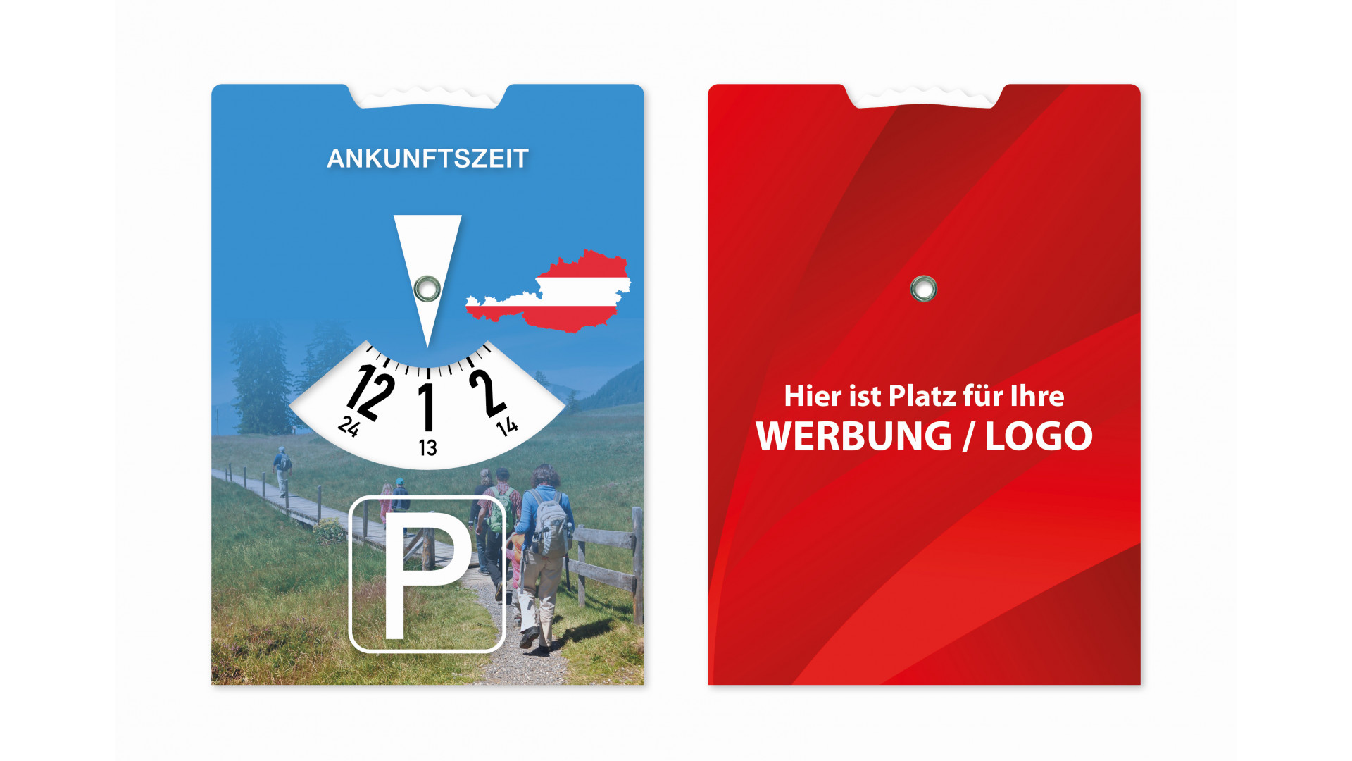 Standard-Parkscheibe Österreich 110 x 150 mm als Werbeartikel ab 0,28